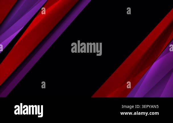 Abstract geometric red and violet smooth glossy stripes on black ...