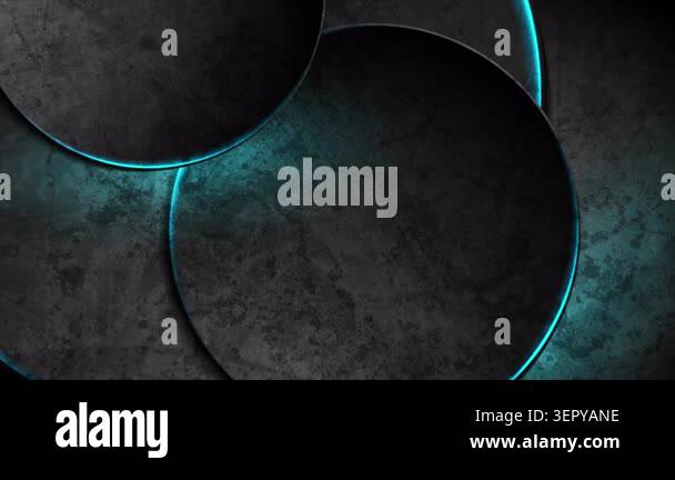 Black grunge tech circles with blue neon lights abstract background ...