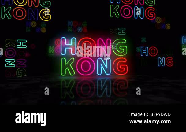 Hong Kong China neon glowing symbol. Light color bulbs. romantic city ...