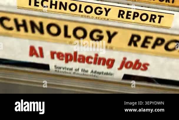 Ai replacing job daily news newspaper printing. Abstract concept retro ...
