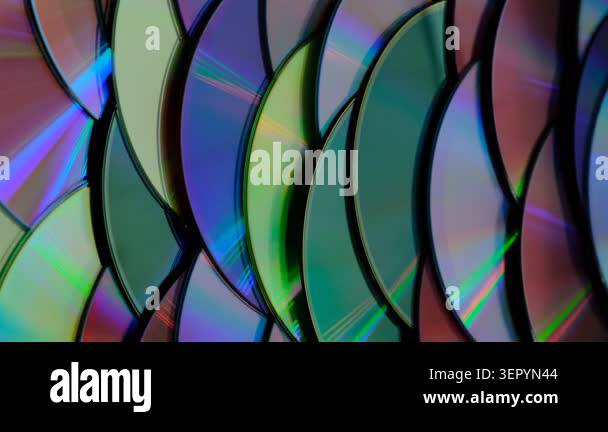 Reflection of the surface of a DVD discs, multiple optical discs ...