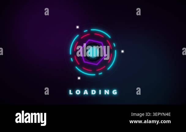 Abstract futuristic loading icon with vibrant neon blue, red, and ...