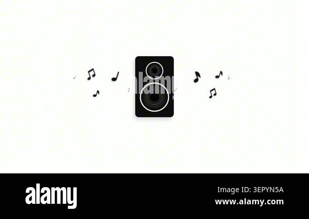 A minimalist animated speaker icon on a white background emitting black ...