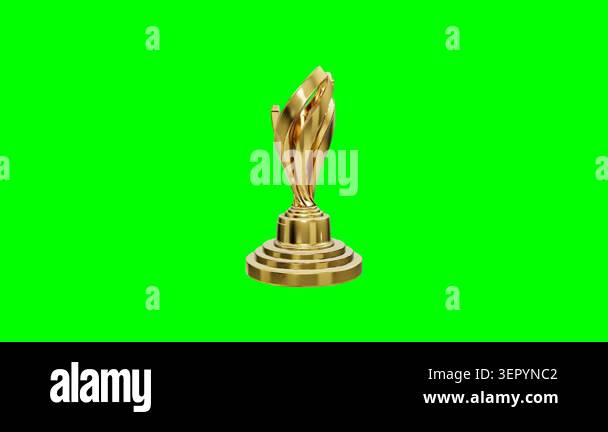A polished golden world cup trophy rotating on a chroma key green ...