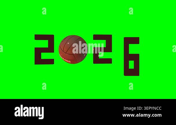 A 3D animation of a vintage leather ball and blocky digits assembling ...