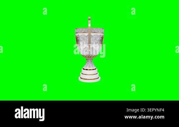 A highly detailed silver and gold world cup trophy rotates 360 degrees ...