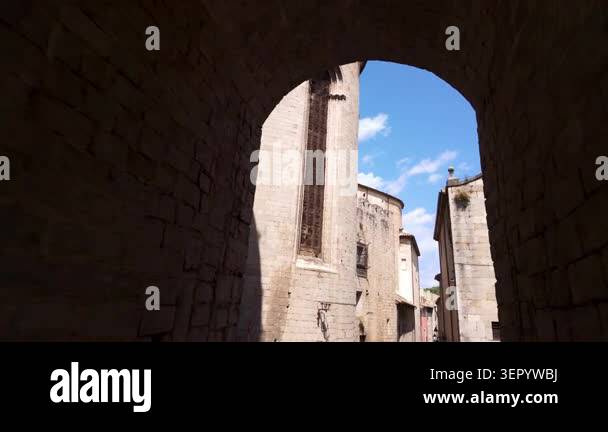Medieval stone buildings and a narrow street in the ancient city of ...