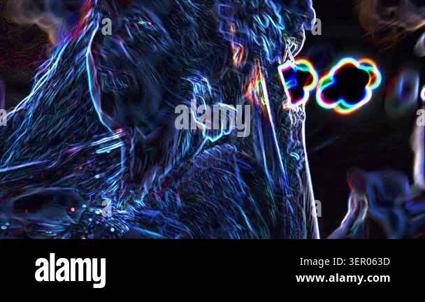 Vibrant multi-colored psychedelic light trails moving with high-energy ...