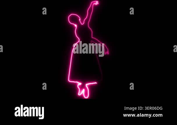 Neon glowing outline of graceful female ballet dancer performing ...