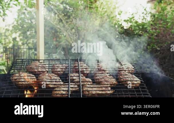Meatballs Food on Barbecue Fire Stock Video Footage - Alamy