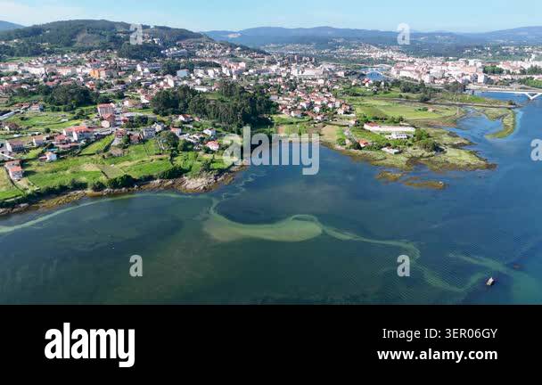 Aerial view of Punta Sainas coast in Pontevedra Galicia Stock Video ...