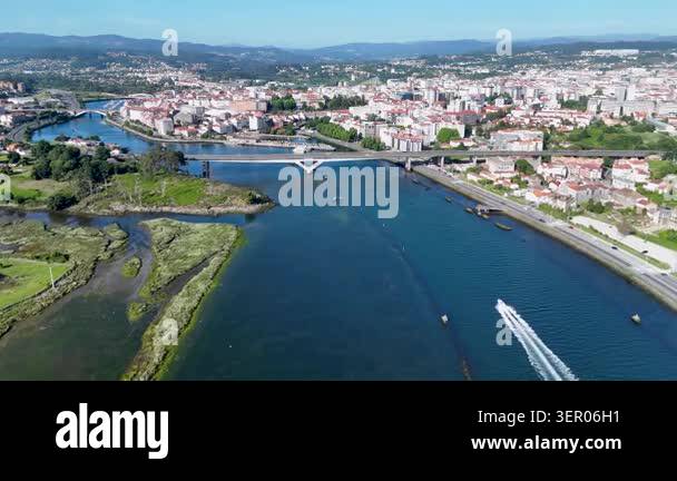 Aerial view of Pontevedra city and Lerez river in Galicia Stock Video ...