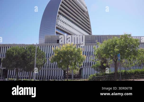 Madrid, Spain, June 5-2026: Modern architectural structure with curved ...