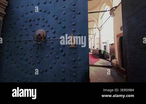 The entrance door of a Muslim mosque displays traditional architectural ...
