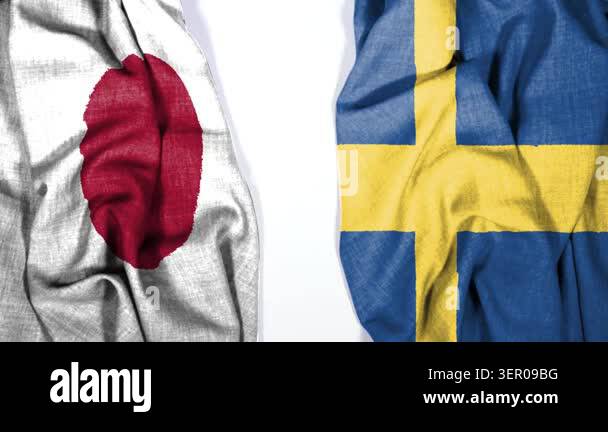 Japan And Sweden Flags On Silk Fabric Representing Diplomacy And ...