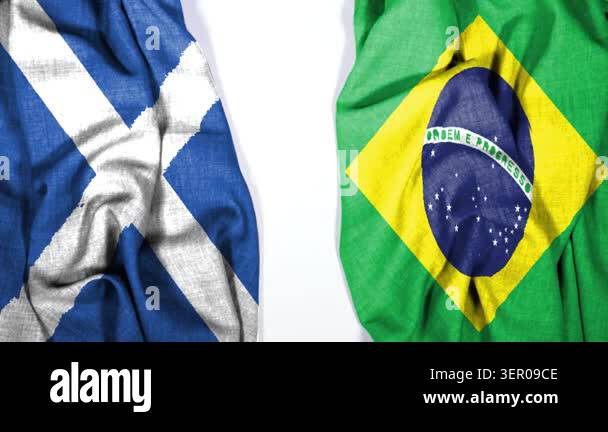 waving realistic national colorful flag of brazil and national flag of ...