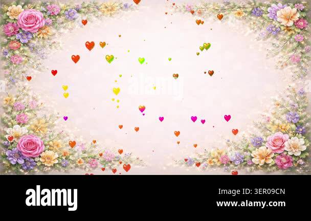 A vibrant romantic scene where colorful hearts burst like an explosion ...