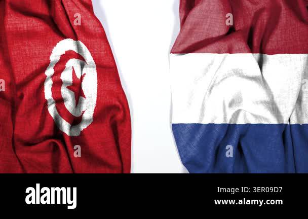 Netherlands and Tunisia two flags textile cloth, fabric texture Stock ...