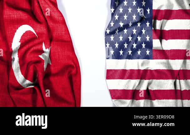 Turkish and American Flags Draped Together on Silk Fabric Representing ...