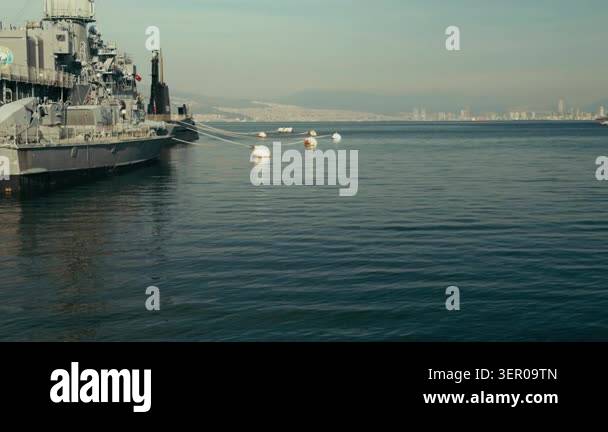 Close up detail of a Turkish military warship on the sea, showcasing ...