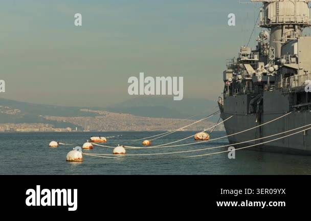 Close up detail of a Turkish military warship on the sea, showcasing ...