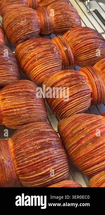 Golden bow shaped pastries made from flaky puff dough are beautifully ...