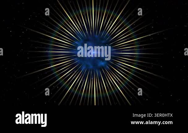 Video animation of galactic pulsating mystical gold rays, loop footage ...