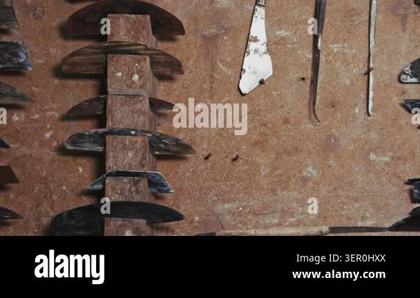 Professional close up shot of various used ceramic crafting and ...
