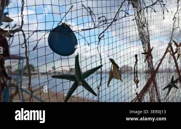 Dry Starfish on a Fishing Nets near the Seaside Beach View Stock Video ...