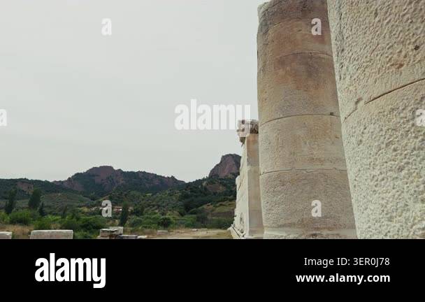 Majestic wide shot of ancient Ionic columns at the historic Temple of ...