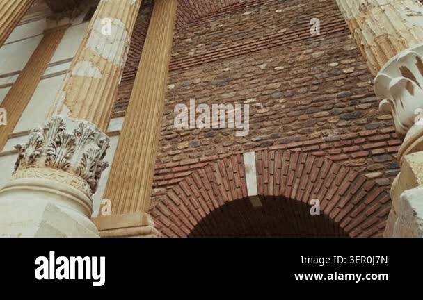 Majestic low angle shot of the ancient Roman Gymnasium ruins at the ...