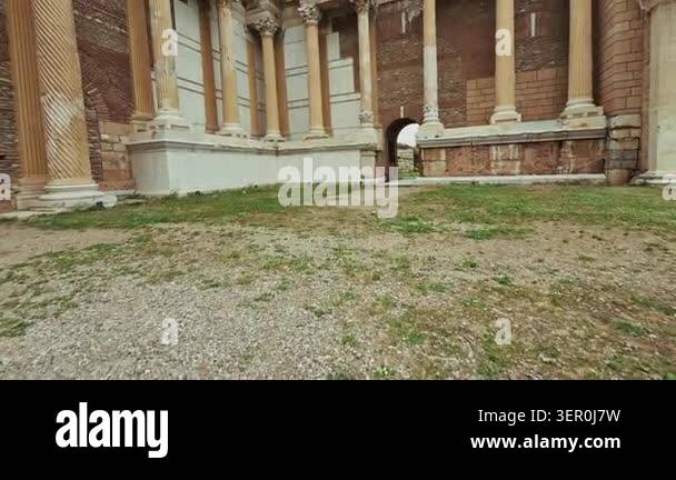 Majestic low angle shot of the ancient Roman Gymnasium ruins at the ...