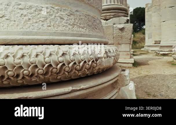 Majestic wide shot of ancient Ionic columns at the historic Temple of ...
