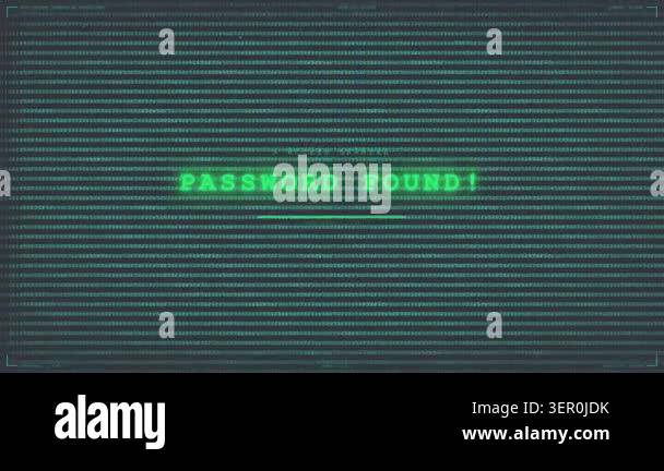 Digital hacking screen with scrolling binary code and green password ...