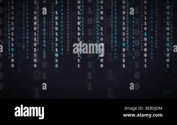 Abstract digital binary code rain falling on a dark background for ...