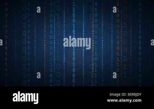 Abstract Digital Binary Code Rain Falling on Dark Blue Background for ...