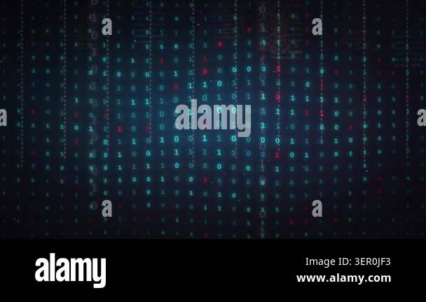 Abstract digital binary code background with flowing blue and red data ...