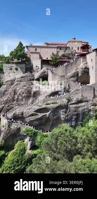 Spring Panoramic view of Meteora Monasteries, Thessaly, Greece Stock ...