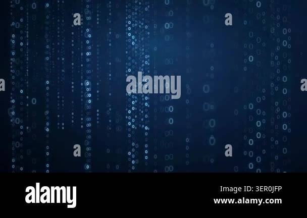 Abstract blue digital background with falling binary code streams for ...