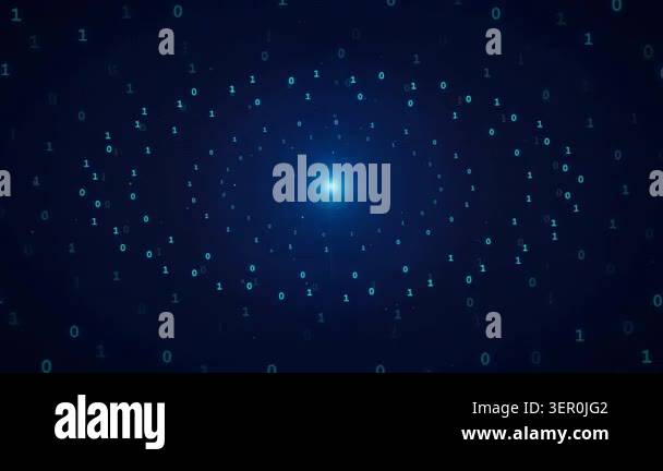 Abstract Digital Binary Code Data Stream Flowing Towards Center on Dark ...