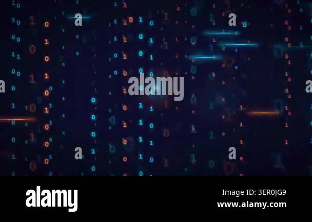 Abstract Digital Binary Code Stream with Glowing Blue and Orange ...