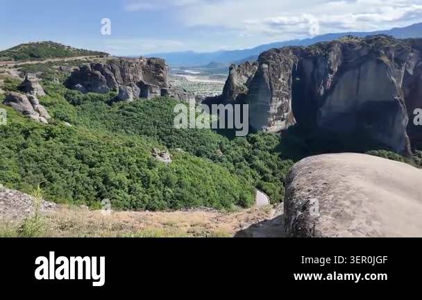 Spring Panoramic view of Meteora Monasteries, Thessaly, Greece Stock ...