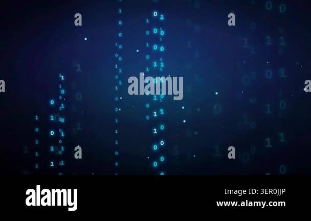 Abstract Digital Binary Code Streaming Vertically on Dark Blue ...