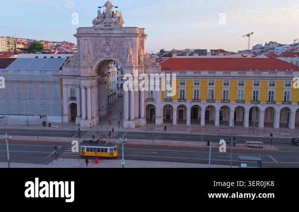 Lisbon City in the Morning. Empty Commerce Plaza, Old Traditional ...