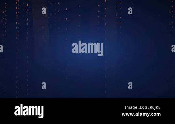 Abstract Digital Binary Code Rain Falling Over Dark Blue Gradient ...