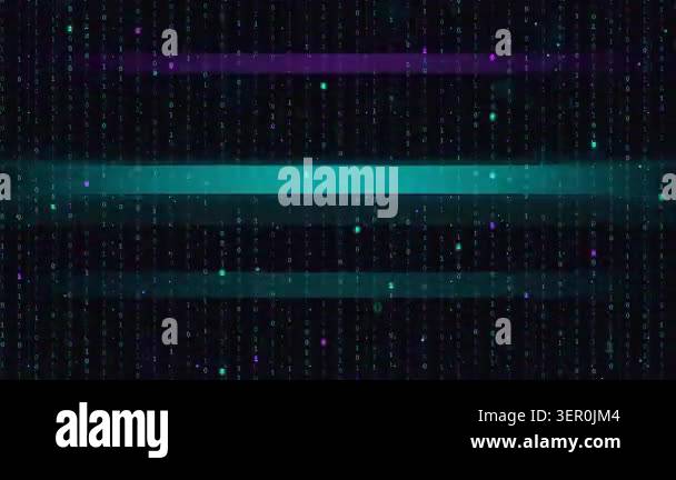 Abstract Digital Data Stream with Glowing Cyan and Purple Light Lines ...