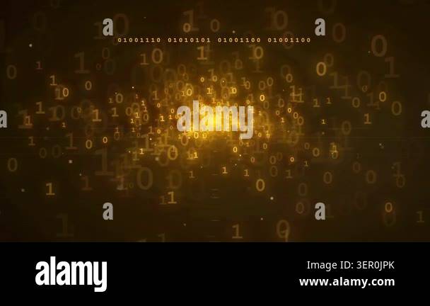 Abstract Golden Binary Code Data Stream Flowing Through Dark Digital ...
