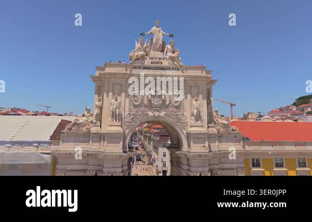 Lisbon City on Sunny Day. Augusta Street Arch. Portugal. Aerial Drone ...