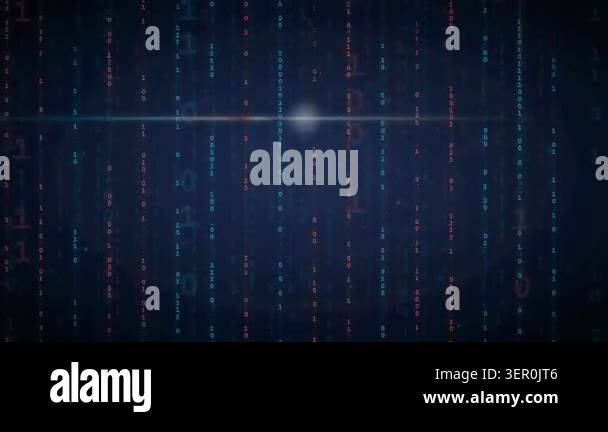 Abstract Digital Binary Code Background with Glowing Light Flare and ...