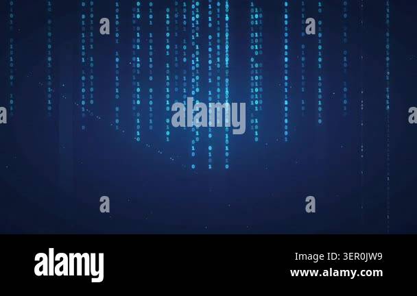 Abstract blue binary code raining down on a dark digital background for ...